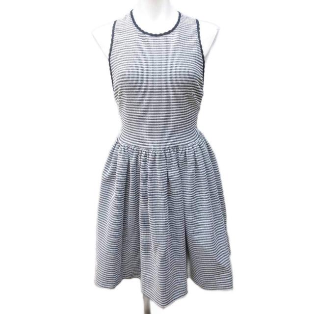 【中古】ミュウミュウ miumiu 美品 2018 ワンピース チェック調 フレア ギャザー ひざ丈 S 白黒 ■MNK3