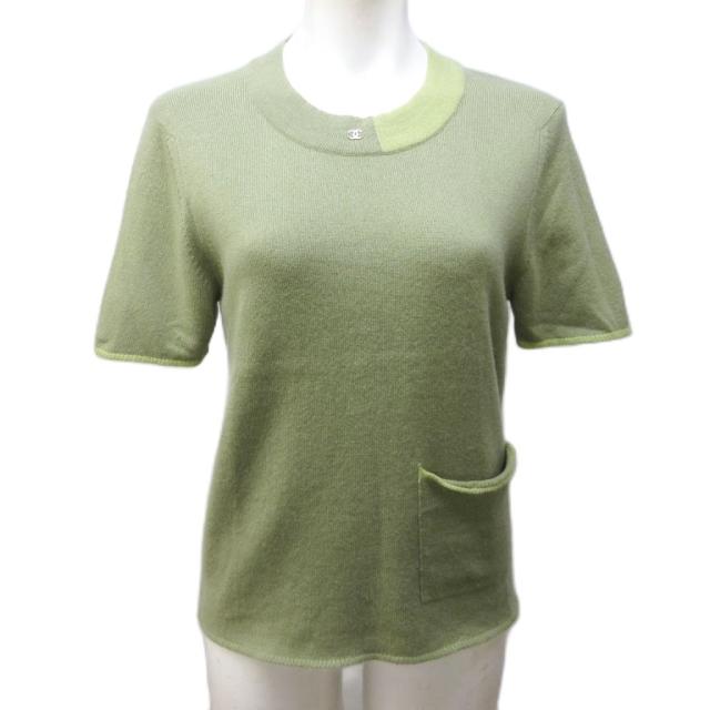 【中古】シャネル CHANEL 98A P11441 ココマーク ニット カットソー カシミヤ ロゴ 半袖 38 約M ■MNK3