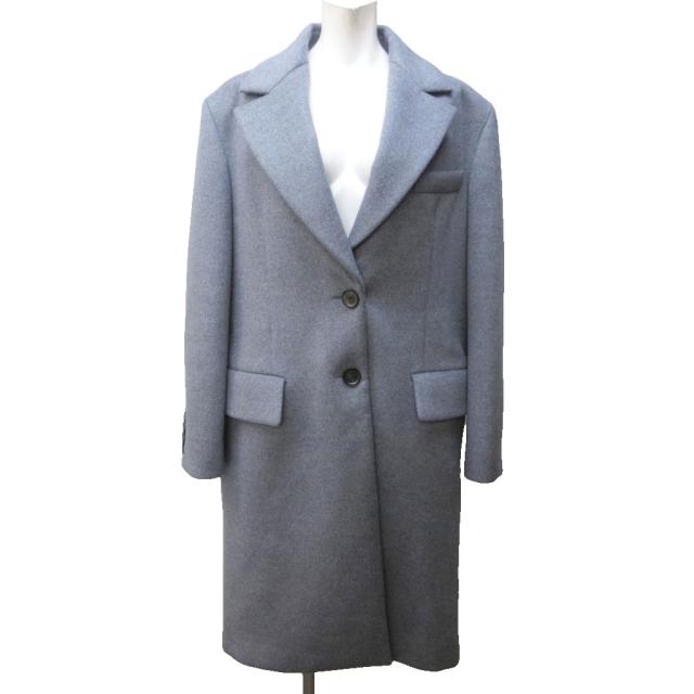 【中古】未使用 ミュウミュウ 23AW タグ付 シングルブレステッド チェスターコート ウールカシミヤ エンボスロゴ 42