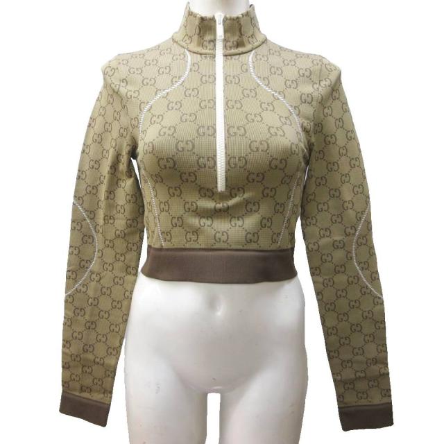 【中古】未使用品 グッチ GUCCI タグ付 GG柄 クロップド トップス ブルゾン ハーフジップ ロゴ 長袖 715524 S ■MNK3