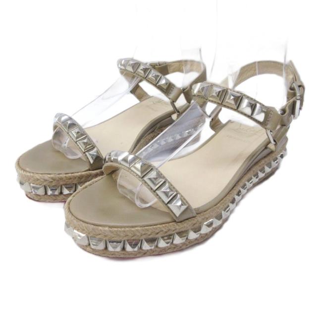 【中古】クリスチャンルブタン Christian louboutin スタッズ ジュートサンダル レザーストラップ 36 約23cm ■MNK3