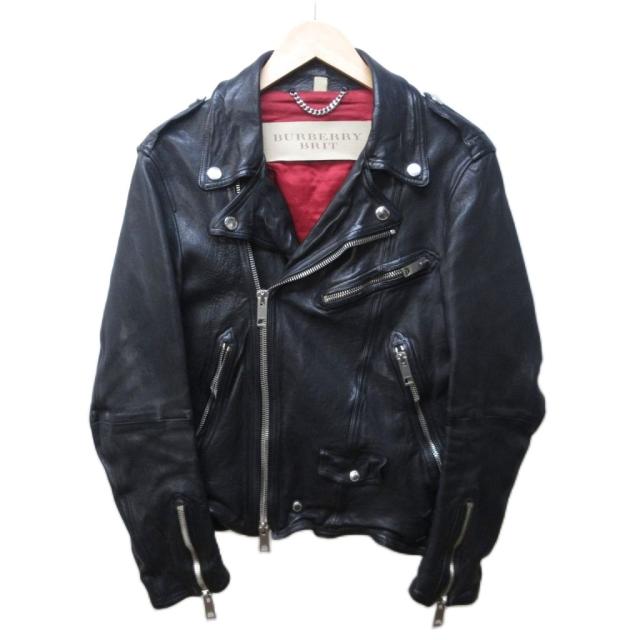 【中古】バーバリーブリット BURBERRY BRIT ライダースジャケット レザージャケット 本革 多重ジップ ブラック L