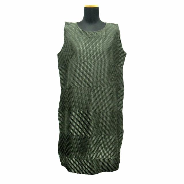 【中古】美品 14ss ミーイッセイミヤケ ヘリンボーン プリーツ加工 ワンピース ドレス ノースリーブ ジグザグ