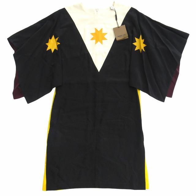 【中古】未使用品 21aw バーバリー ロンドン シルク ケープ ワンピース ドレス ランウェイ着用アイテム▽８