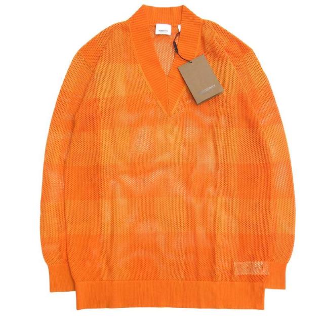 【中古】未使用品 21aw バーバリー チェック柄 メッシュ ニット セーター ディープVネック チュニック リカルド期▽９