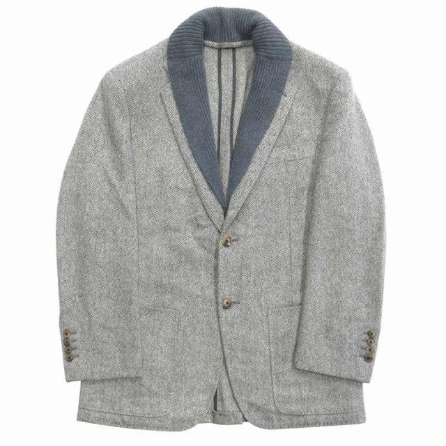 【中古】エルメス HERMES カシミヤニット ドッキング テーラード ジャケット ブレザー ウール 48 白×黒 メンズ