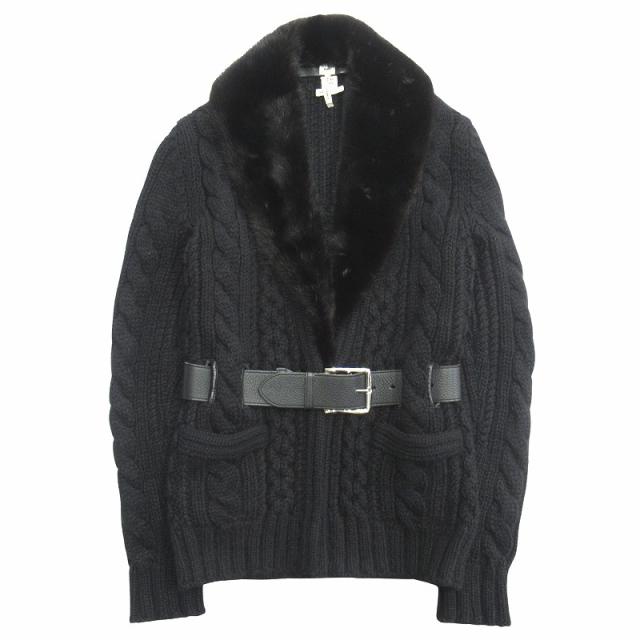 【中古】美品 エルメス HERMES カシミヤ アルパカ ベルト ニット ジャケット ブルゾン カーディガン ミンクファー▽12