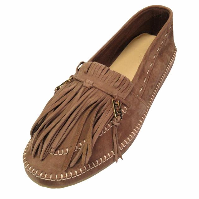 【中古】未使用品 23ss フェンディ FENDI FFロゴ オーロック モカシン ローファー フリンジ スリッポン ▽２