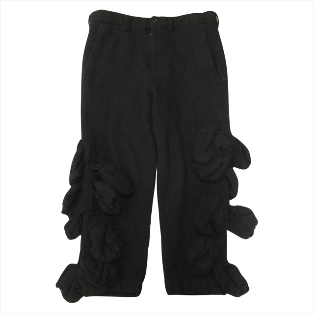 【中古】17AW コムデギャルソン COMME des GARCONS ウール 縮絨 クロップド パンツ サイド装飾 スラックス AD2017 XS