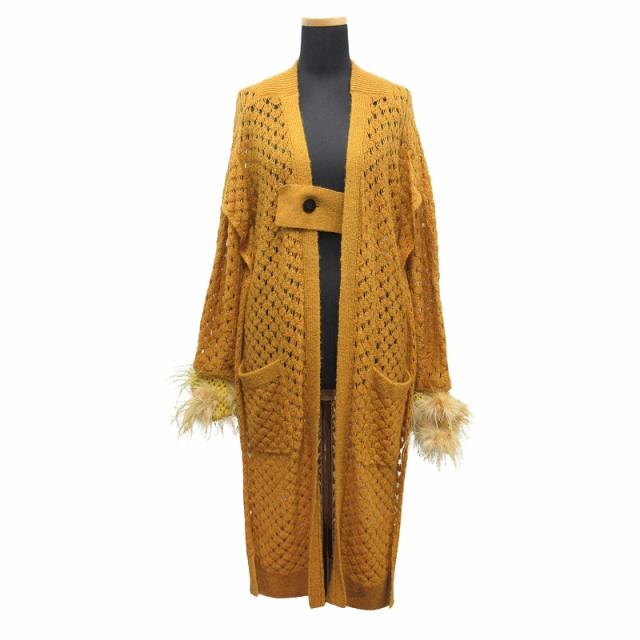 【中古】美品 20aw トーガ プルラ TOGA PULLA モヘア フェザー ニット ロング カーディガン コート ファー