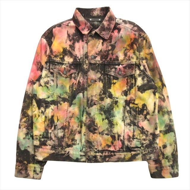 【中古】美品 21aw マインデニム MINEDENIM ブリーチ デニム ジャケット ブルゾン 3rd サイズ2 黒 ブラック×マルチ