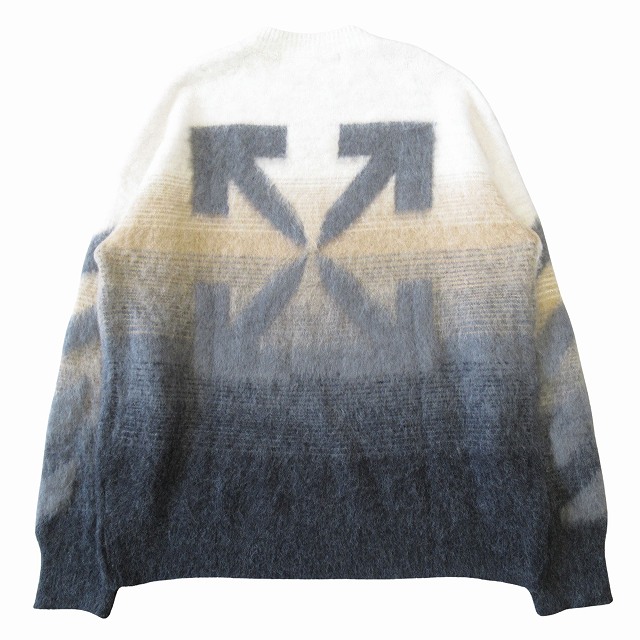 【中古】美品 オフホワイト OFF WHITE モヘヤ モヘア ニット セーター カットソー 長袖 バックアロー ロゴ サイズM
