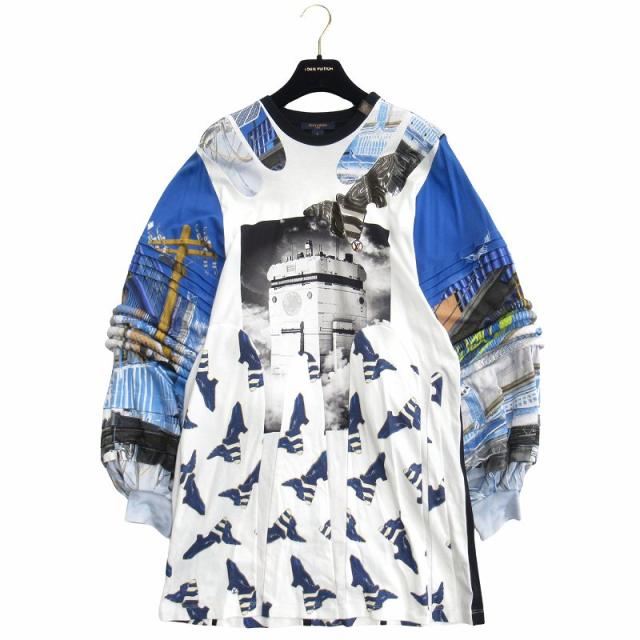 【中古】美品 19ss ルイヴィトン ウィズジェルパッチ ボリュームスリーブ ワンピース ドレス モノグラムタブ S■３