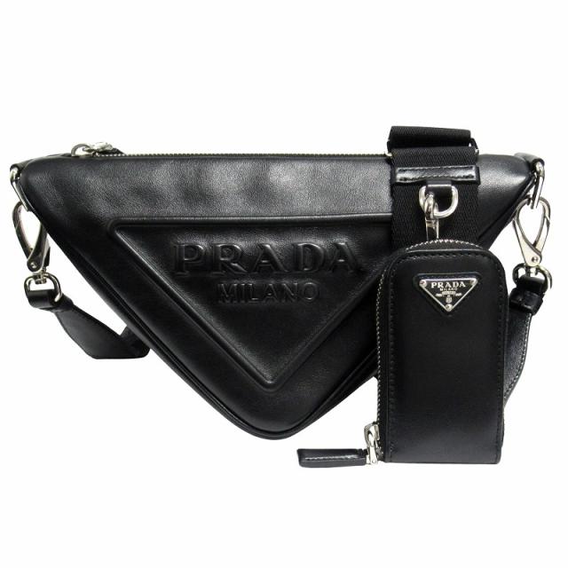【中古】良品 プラダ PRADA トライアングル レザー ショルダーバッグ ミニポーチ付 クロスボディ 三角ロゴプレート