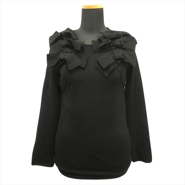 【中古】15aw コムデギャルソン COMME des GARCONS リボン ニット セーター クルーネック ウール アーカイブ XS 黒