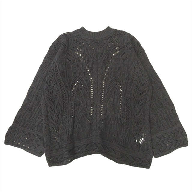 【中古】美品 21ss マメクロゴウチ  Mame Kurogouchi カーテンレースパターン ニット プルオーバー サイズ1 黒