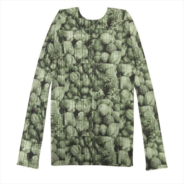 【中古】美品 16aw プリーツプリーズ PLEATS PLEASE イッセイミヤケ ISSEY MIYAKE 木の実転写 ロング カットソー