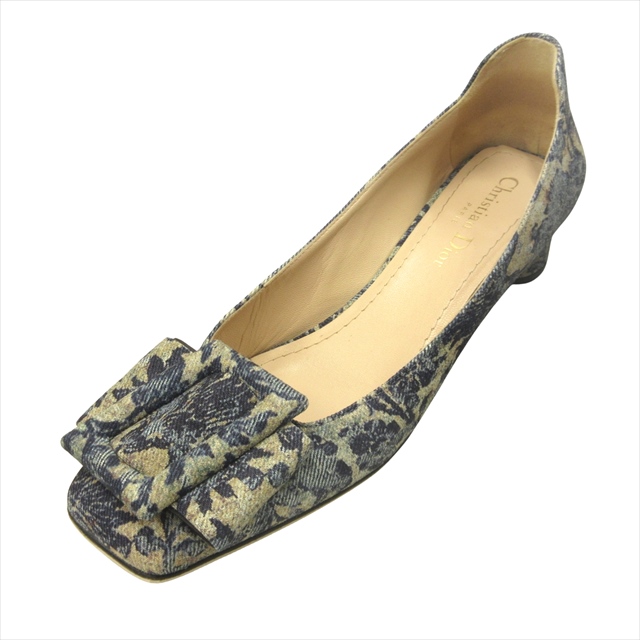 【中古】美品 クリスチャンディオール Christian Dior イディル パンプス DIOR IDYLLE シューズ 靴 デニム フラワー