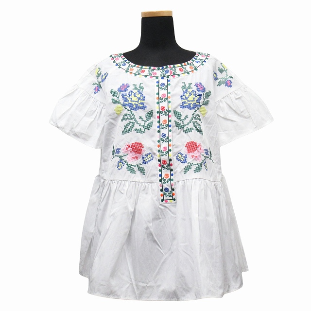 【中古】未使用品 マックスマーラ ウィークエンドライン MAX MARA WEEKEND LINE 花柄 刺? ノーカラー シャツ 40