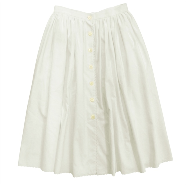 【中古】美品 ミュウミュウ miumiu ボタンダウン ギャザー スカート フレア ロング スカラップ 2020年製 44 ホワイト