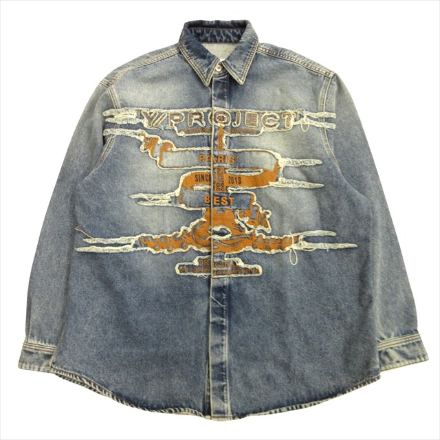 【中古】美品 24aw ワイプロジェクト Y/Project パリス ベスト パッチ デニム シャツ PARIS BEST PATCH DENIM SHIRT
