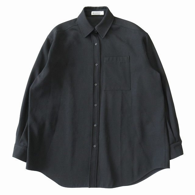 【中古】美品 ジルサンダー JIL SANDER ウールギャバ シャツ ジャケット ブルゾン オーバーサイズ サイズ32 黒◆８