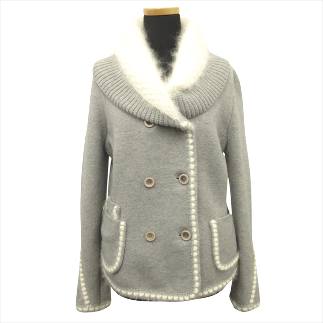 【中古】美品 エルマノシェルビーノ ERMANNO SCERVINO ダブル ニット ジャケット ブルゾン ショート コート ウール