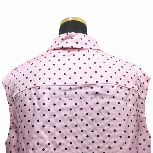 【中古】極美品 24SS シャネル CHANEL シルク ツイル ココマーク ロゴ ドット ノースリーブ シャツ ブラウス サイズ38 中古】極美品 24SS シャネル CHANEL シルク ツイル ココマーク ロゴ