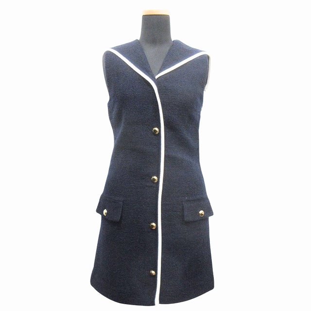 【中古】極美品 23SS ミュウミュウ miumiu Tweed mini-dress ツイード ミニ ドレス ワンピース セーラーカラー 36