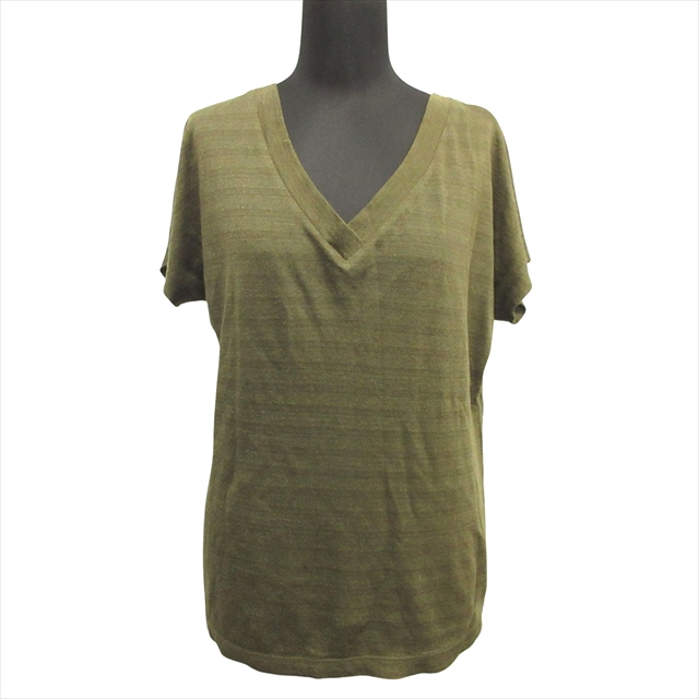 【中古】ハート イッセイミヤケ HaaT ISSEY MIYAKE リネン ニット カットソー Tシャツ Vネック ドレップ サイズ2