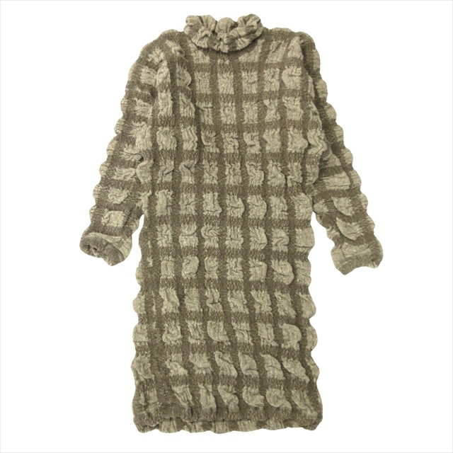 【中古】美品 イッセイミヤケ ISSEY MIYAKE 80's ハイネック ドルマン ニット ワンピース セーター ドレス 格子柄