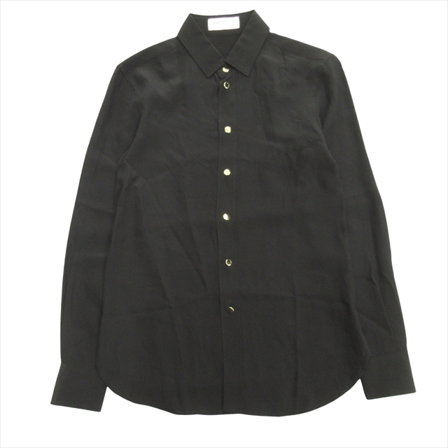 【中古】サンローラン パリ SAINT LAURENT PARIS 2016年製 シルク シャツ ブラウス カットソー 金ボタン 34 ブラック