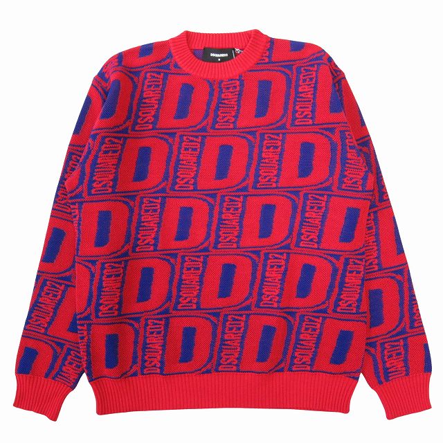 【中古】未使用品 23SS ディースクエアード DSQUARED2 ジャガード ロゴ ニット セーター カットソー 長袖 サイズM