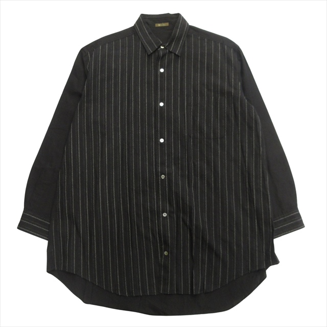 【中古】95aw ワイズフォーメン Y's for men 刺し子 ストライプ シャツ カットソー オーバーサイズ 刺繍 リネン混