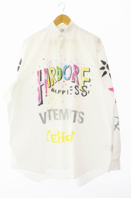 【中古】ヴェトモン ベトモン VETEMENTS スクリプルド オーバーサイズ 長袖シャツ XS 白 ホワイト ☆AA★ 241208