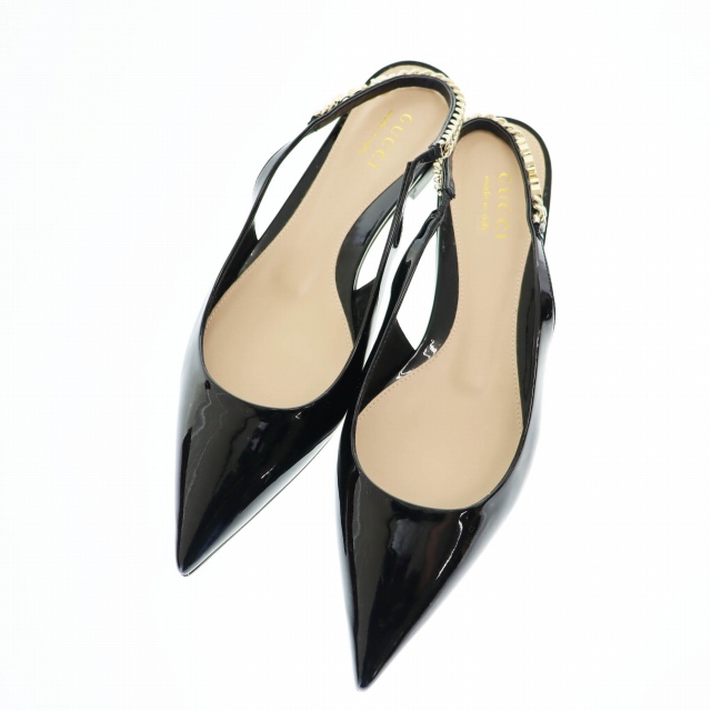 【中古】グッチ GUCCI 24AW シニョリーア スリングバック フラット バレエシューズ 39 ブラック ☆AA★▲■● 250125