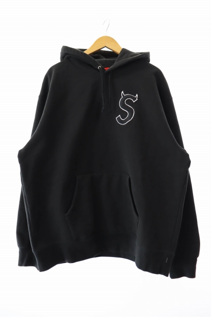【中古】シュプリーム 22AW ロゴ フーデッド スウェットシャツ プルオーバー パーカー XL ブラック ☆AA★ 250211