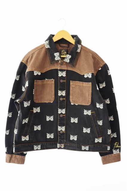 【中古】ニードルス ニードルズ × パレス スケーターボード 24AW ウエスタン ロゴ刺繍 デニム ジャケット M 黒