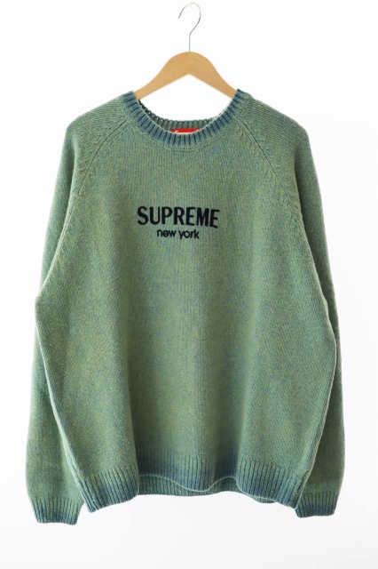 【中古】シュプリーム SUPREME 24AW フロックド ロゴ ニット セーター XL 緑 グリーン☆AA★250509
