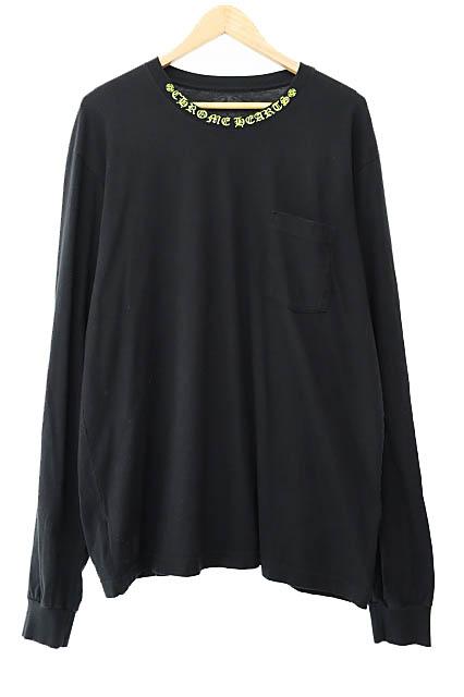 【中古】クロムハーツ CHROME HEARTS Old English Neck logo L/S Tee Yellow ロゴ 長袖 Tシャツ XL 黒 250511