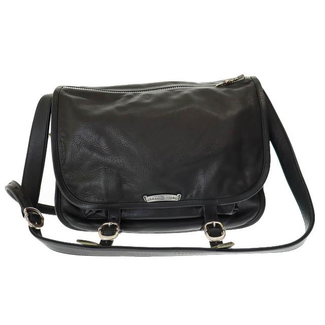 【中古】クロムハーツ CHROME HEARTS スクロール ロゴ プレート タガー ジップ レザー ショルダー バッグ黒▲250620