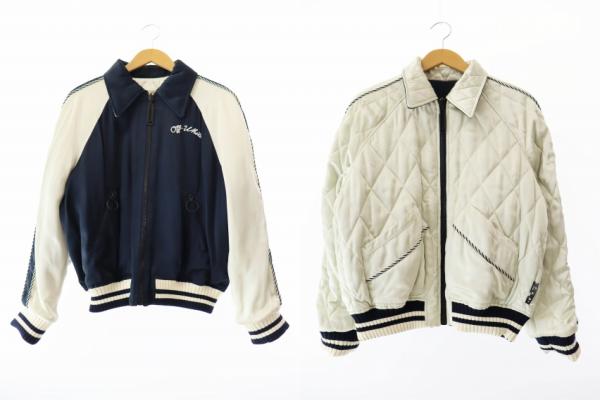 【中古】オフホワイト OFF WHITE 刺繍 リバーシブル ジャケット M 紺 ネイビー 白 ホワイト ☆AA★ 250615