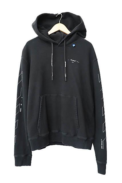 【中古】オフホワイト 9AW ダイアグ アンフィニッシュト スリム フーディー パーカー L黒 ブラック ☆AA★250703