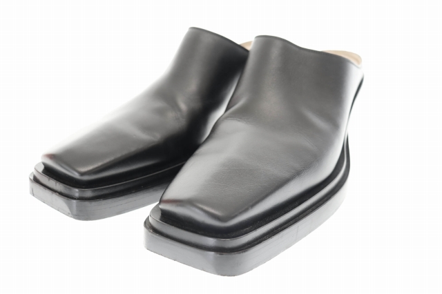 【中古】ボッテガヴェネタ BOTTEGA VENETA スクエアトゥ レザー ミュール スリッポン ブラック 42 ☆AA★▲■250704