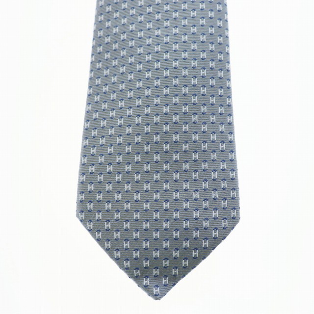 【中古】エルメス HERMES 総柄 ネクタイ グレー ブランド古着ベクトル 中古 ☆AA★●▲■ 250714