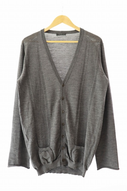 【中古】プラダ PRADA 00S 2007 achive アーカイブ 無地 カーディガン 52 グレー ☆AA★ 250714
