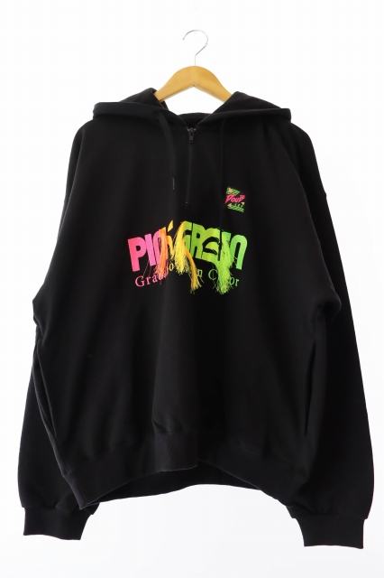 【中古】ダブレット グラデーション ネオン エンブロイダリー ハーフジップ フーディ パーカー L ☆AA★■ 250810