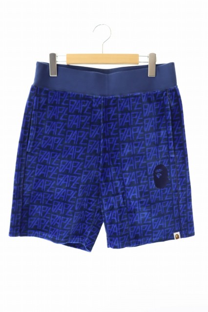【中古】アベイシングエイプ A BATHING APE BAPE ロゴ モノグラム ベロア ショーツ ショート ハーフ パンツ M 青