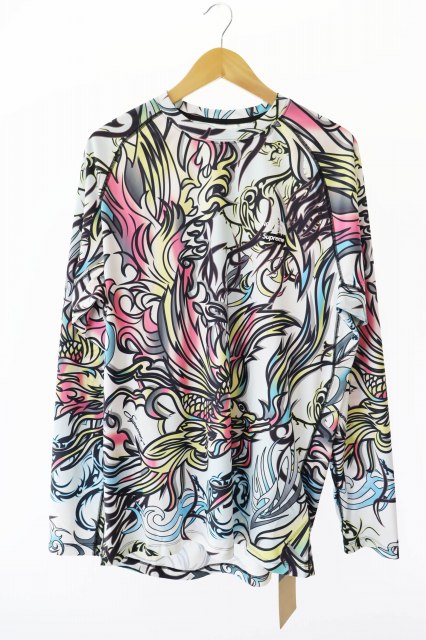 【中古】シュプリーム × ザ ノース フェイス 22AW 総柄 ドラゴン トライバル 長袖Tシャツ L マルチカラー☆AA★▲