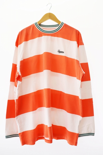 【中古】シュプリーム 19AW Printed Stripe L/S Top ワンポイント ロゴ 刺繍 ボーダー 長袖Tシャツ L ☆AA★ 250827